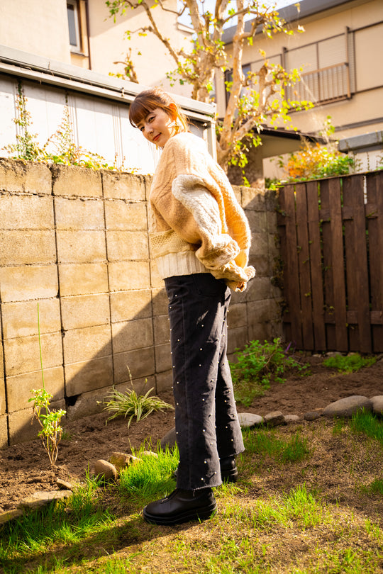 【REMAKEBYK×StyleReborn】Remake Cropped Fisherman Knit Sweater Ecru×Beig ...