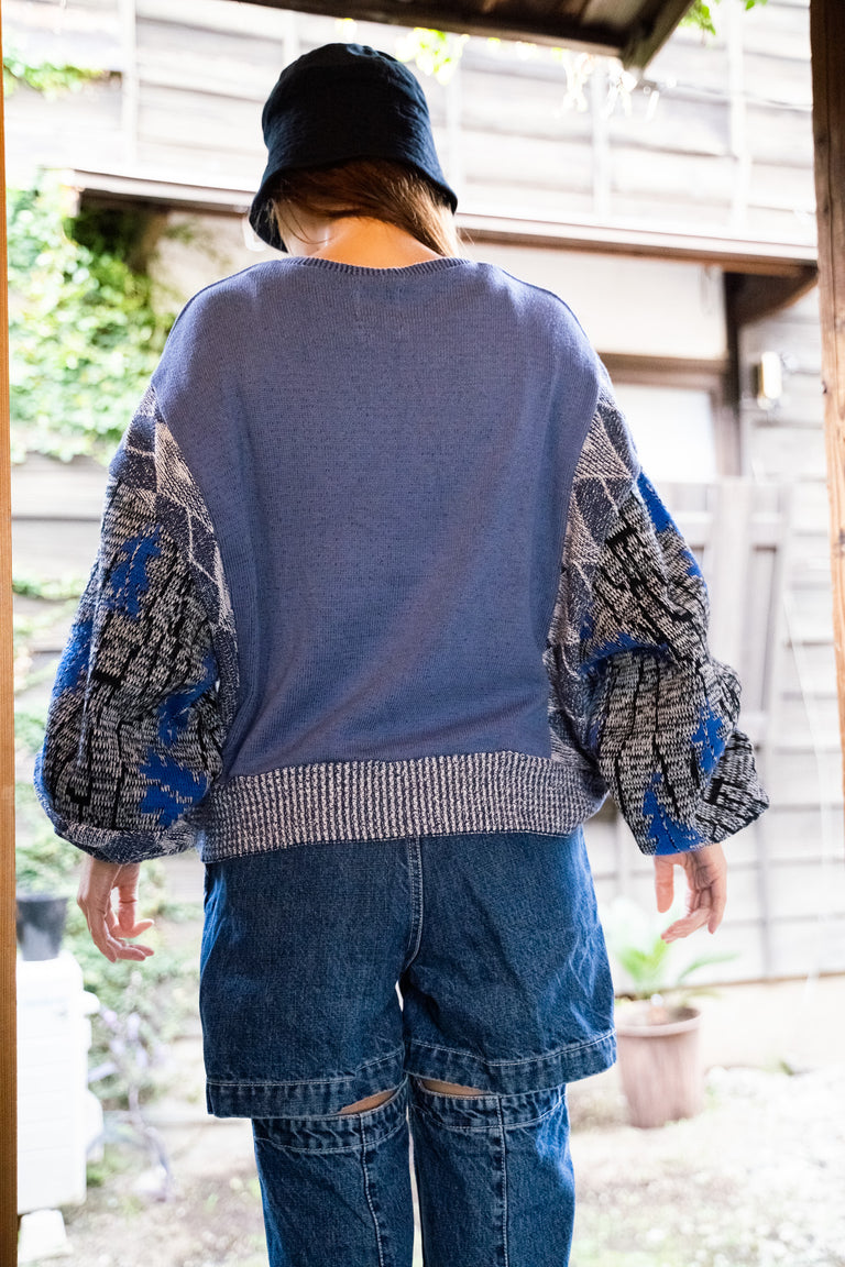 【REMAKEBYK×StyleReborn】Remake Cropped Knit Sweater Blue – Style Reborn