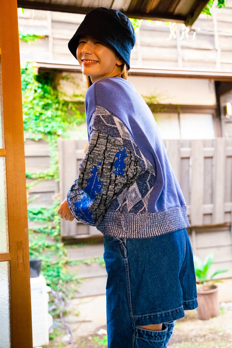【REMAKEBYK×StyleReborn】Remake Cropped Knit Sweater Blue – Style Reborn