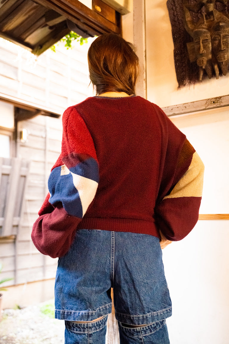 【REMAKEBYK×StyleReborn】Remake Cropped Knit Sweater Red – Style Reborn